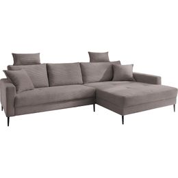 Trends by HG Ecksofa &raquo;Summer L-Form, B: 280cm, in Cord & Struktur&laquo; wahlweise mit Kopfst&uuml;tzen, schwarze Metallf&uuml;&szlig;e grau 92% Polyester;8% Nylon B/H/T: 