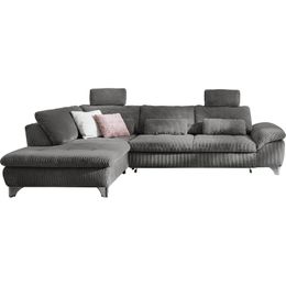 Die PlanBar Ecksofa &raquo;Ottomane MP-IN14007 L-Form, Breite 306 cm&laquo; wahlweise mit Schlaffunktion und verstellbaren Kopfst&uuml;tzen, in Cord grau 100% 