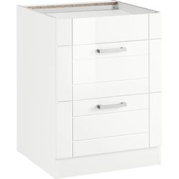 KOCHSTATION Kochfeldumbauschrank &raquo;KS-Tinnum&laquo; 60 cm breit, 2 Ausz&uuml;ge, Metallgriffe, MDF Fronten wei&szlig; Holzwerkstoff wei&szlig;, B/H/T: 60cm x 82cm x 60cm