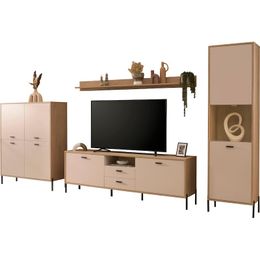 Home Affaire Wohnwand &raquo;Fredericia, moderne Anbauwand, Komplettset in Kaschmir&laquo; Set, 4 Stk. tlg. beige Holzwerkstoff B/H/T: 384cmcm x 206cmcm x 40cmcm