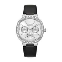 DKNY Damen DKNY Quarzuhr &raquo;Evening&laquo; Armbanduhr, Damenuhr, Lederarmband, analog, Tag Einheitsgr&ouml;&szlig;e