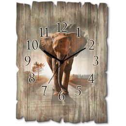 Artland Wanduhr &raquo;Ein Elefant l&auml;uft auf der Stra&szlig;e&laquo; wahlweise mit Quarz- oder Funkuhrwerk, lautlos ohne Tickger&auml;usche braun B/H/T: 30cm x 40cm x 0,6cm, 
