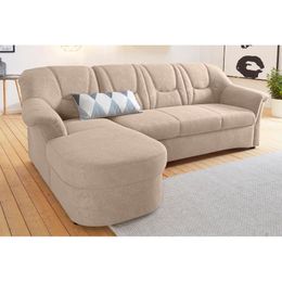 DOMO collection Ecksofa &raquo;SARAFINA 232x146 cm, auch mit Federkern f&uuml;r noch mehr Sitzkomfort!&laquo; whlw. mit Bettfunktion, L-Form beige Luxus-Microfaser (92