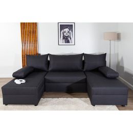 Collection AB Wohnlandschaft &raquo;Pico U-Form, B: 252 cm&laquo; Schlaffunktion, Bettkasten & 2 Zierkissen grau 100%Polyester B/H/T: 220cm x 39cm x 158cm, 