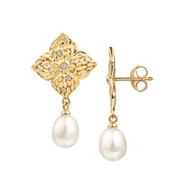 Firetti Damen Paar Ohrstecker &raquo;Schmuck Geschenk Silber 925 Ohrschmuck Ohrringe Blume&laquo; mit Wei&szlig;topas - mit S&uuml;&szlig;wasserzuchtperle 6mm, Perlen Silber 925 (