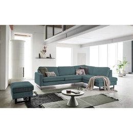 OTTO home Ecksofa &raquo;Pinto, 290 cm, Cord, Chenille, Lederoptik, Ottomane links / rechts&laquo; mit Keder, schwarze Metallf&uuml;&szlig;e, Wellenunterfederung blau 92% 