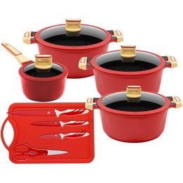 King Topf-Set &raquo;GOURMET&laquo; Set, je 1 Kochtopf 18/20/24 cm, 1 Stieltopf 16 cm, Schneidebrett, Messerset, 13 Stk. tlg. Aluminiumguss rot Einheitsgr&ouml;&szlig;e