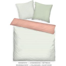 Tom Tailor HOME Bettw&auml;sche &raquo;STRIPES WITH A KICK in Gr. 135x200cm oder 155x220cm&laquo; 3 Stk. new bedroom, farbige Paspel am Kissen gr&uuml;n Perkal, 