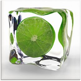 Artland Glasbild &raquo;Limette im Eisw&uuml;rfel&laquo; Lebensmittel 1 Stk. tlg. in verschiedenen Gr&ouml;&szlig;en gr&uuml;n B/H/T: 30cm x 30cm, Glasbild Lebensmittel, 1 Stk.