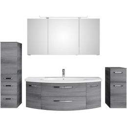 Badm&ouml;bel-Set &raquo;Serie 4010 4-teilig Keramik-Waschtisch mit LED-Spiegelschrank&laquo; Set grau Holzwerkstoff B/H/T: 204cmcm x 200cmcm x 49,5cmcm