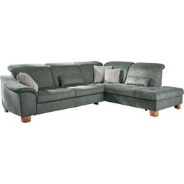 Die PlanBar Ecksofa &raquo;PP-LA23145 L-Form&laquo; inkl. Kopfpolsterverstellung, Federkernpolsterung gr&uuml;n 100% recyceltes Polyester B/H/T: 299cm x 88cm x 243cm, 