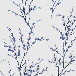 Laura Ashley Vliestapete &raquo;Pussy Willow&laquo; gemustert FSC zertifiziert, mit lebhaftem Druck, 10 Meter L&auml;nge blau Vlies B/L: 0,52m x 10m, Rollen: 1
