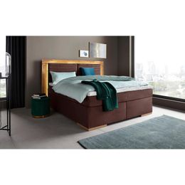 Home Affaire Boxspringbett &raquo;Cup&laquo; mit LED-Beleuchtung, Massivholzrahmen und Topper, in 2 H&auml;rtegraden braun Bezug: Luxus-Microfaser (100% Polyester);