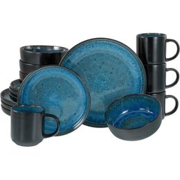 Creatable Kombiservice &raquo;Nordic Fjord, Kombiservice 16-tlg&laquo; Reaktivglasur, Scandi-Style blau Steinzeug 16 Stk.