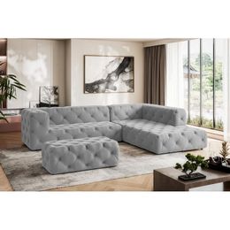 Home Affaire Ecksofa &raquo;FOLLINA&laquo; L-Form, mit klassischer Chesterfield-Knopfheftung grau 100% Polyester B/H/T: 325cm x 71cm x 228cm, Samtvelours, 