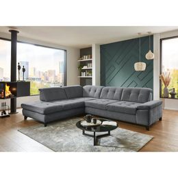 Die PlanBar Ecksofa &raquo;MP-IN18012 L-Form mit Kaltschaum-Polsterung&laquo; Sitztiefenverstellung, optional Kopfteilverstellung & Schlaffunktion grau 100% 