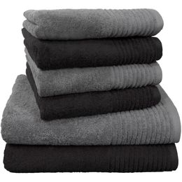 Dyckhoff Handtuch Set &raquo;Brillant&laquo; Set 6 Stk. Walkfrottee mit Streifenbord&uuml;re;4 Handt&uuml;cher (50x100cm), 2 Duscht&uuml;cher (70x140cm) grau Walkfrottee, Obermaterial: 