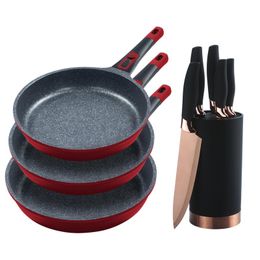 King Pfannen-Set &raquo;&raquo;Moonscape 3er&laquo;, inkl. Messer-Set&laquo; Aluminiumguss Set, 3 Pfannen, 5 K&uuml;chenmesser, 1 Messerblock, 9 Stk. tlg. Induktion, abnehmbarer 