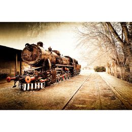 papermoon Fototapete &raquo;Retro Vintage Zug&laquo; bunt Vlies B/L: 4,5m x 2,8m, Bahnen: 9 Stk.