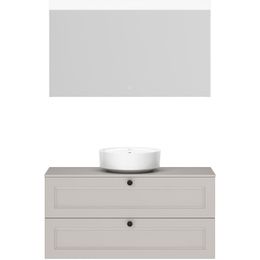 Nobilia Badm&ouml;bel-Set &raquo;Cascada&laquo; Set, inkl. Aufsatzwaschbecken und beleuchtetem Spiegel mit Touch-Sensor, 2 Stk. tlg. grau B/H/T: 120cmcm x 184cmcm x 