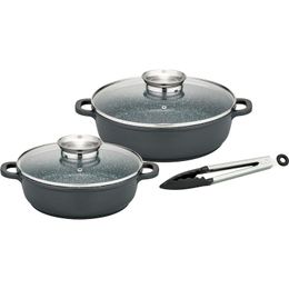 GSW Pfannen-Set &raquo;Gourmet Granit&laquo; Aluminiumguss Set, 1x Servierpfanne mit Glasdeckel 24cm, 28cm, Servierzange, 5 Stk. tlg. Aluminium-Guss, VITAFLON 