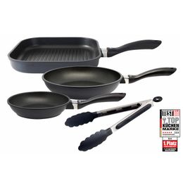 ELO Pfannen-Set &raquo;Alucast 4 teilig&laquo; Aluminiumguss Set, je 1 Bratpfanne &Oslash; 20/24, 1 Grillpfanne &Oslash; 28 cm, 1 Servierzange, 4 Stk. tlg. Induktion, inkl. 1 
