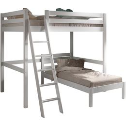 Vipack Hochbett &raquo;mit 2 Liegefl&auml;chen 140+90/200 Made in Europe, Kiefer massiv wei&szlig;&laquo; (B/H/T ca.209,4x190x214,7cm) Leiter schr&auml;g angestellt, stabil gebaut, Raum