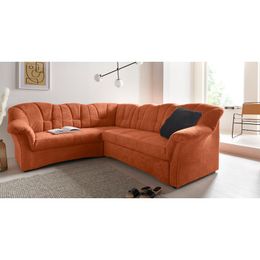 DOMO collection Ecksofa &raquo;Papenburg B/T/H: 242/190/84 cm L-Form&laquo; wahlweise mit Bettfunktion, Langer Schenkel links oder rechts orange Struktur ( 90% 