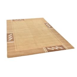 Theko Wollteppich &raquo;Royal Nepali 3029&laquo; rechteckig 15 mm H&ouml;he reine Wolle, handgetuftet, modernes Design, mit Bord&uuml;re orange Schurwolle B : 90cm 1 Stk.,