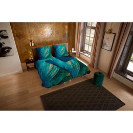 PURE luxury collection Wendebettw&auml;sche &raquo;Neva&laquo; 2 Stk. Mikrofaser, 135x200, Pflegeleicht, Rei&szlig;verschluss, Wendeoptik, Federn blau Microfaser, 