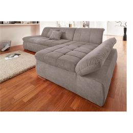 DOMO collection Ecksofa &raquo;NMORIC XXL, 300x172x80cm, L-Form&laquo; wahlweise mit Bettfunktion und Armlehnverstellung grau Chenille (85% Polyester, 15% Acryl);