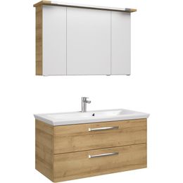 Badm&ouml;bel-Set &raquo;Trentino 2-tlg Mineralmarmor-Waschtisch, Spiegelschrank mit LED-Profil&laquo; 3 Stk. tlg. braun Einheitsgr&ouml;&szlig;e