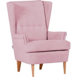 GUTMANN FACTORY Ohrensessel &raquo;Versailles&laquo; Gestell antikfarben oder eiche natur rosa Microfaser Polyester, Beine eiche natur, B/H/T: 72cm x 104cm x 85cm