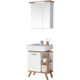 Badm&ouml;bel-Set &raquo;Quickset 2-teilig, Waschbeckenunterschrank mit LED-Spiegelschrank&laquo; 2 Stk. tlg. wei&szlig; Glas, Holzwerkstoff B/H/T: 60,5cmcm x 33cmcm