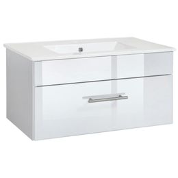Welltime Waschtisch &raquo;Trento Light mit Keramik-Auflagebecken&laquo; 1 feste Blende und 1 Auszug, Breite: 101cm, Wei&szlig; Hochglanz wei&szlig; Holzwerkstoff, Keramik 