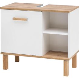 Schildmeyer Waschbeckenunterschrank &raquo;Padua&laquo; F&uuml;&szlig;e aus Massivholz wei&szlig; Holzwerkstoff wei&szlig; glanz, B/H/T: 65,2cm x 60,1cm x 35cm, T&uuml;ren: 1 Stk.