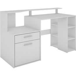 ByLiving Schreibtisch &raquo;Louise&laquo; Breite 140 cm, Regal-Schreibtisch mit viel Stauraum wei&szlig; B/H/T: 90cm x 89cm x 55cm