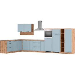 KOCHSTATION Winkelk&uuml;che &raquo;KS-Lana&laquo; Stellbreite 240/440 cm, wahlweise mit E-Ger&auml;ten blau B/H/T: 240cm x 200cm x 440cm,mit Induktionskochfeld