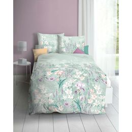 Kaeppel Bettw&auml;sche &raquo;Lilly&laquo; 2 Stk. Mit Blumenmuster gr&uuml;n Mako-Satin, Obermaterial: 100% Baumwolle B/L: 155cm x 220cm, 1 Stk., 1 Stk., Mako-Satin, B/L: 80cm x 