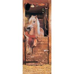 papermoon Fototapete &raquo;Horse in Stable - T&uuml;rtapete&laquo; matt bunt Vlies B/L: 0,9m x 2m