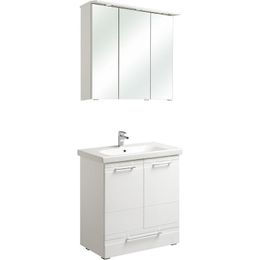 Badm&ouml;bel-Set &raquo;Keramikwaschtisch, Waschtischunterschrank und Spiegelschrank&laquo; Set, 3 Stk. tlg. wei&szlig; B/H/T: 82cmcm x 200cmcm x 45cmcm
