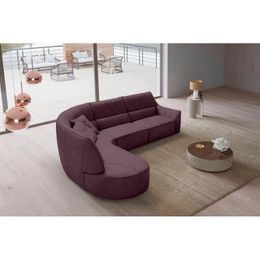 Egoitaliano Ecksofa &raquo;Puffy, extravagant & edel, Retro Designsofa, hoher Sitzkomfort, L-Form&laquo; mit Ottomane, wahlweise mit und ohne elektrischer Relaxfunktion lila 
