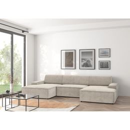 Trendmanufaktur Wohnlandschaft &raquo;Graz, wahlweise mit Sitzvorschub und Bettkasten, U-Form, Breite 329 cm&laquo; in Cord-, haustierfreundlichem LEO Struktur- 
