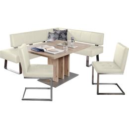 K+w Komfort & Wohnen K+W Komfort & Wohnen Eckbankgruppe &raquo;Spider II&laquo; Set, 4 Stk. tlg. langer Schenkel 227cm, 2 Freischwinger, Auszugstisch in Breite 130 cm wei&szlig; B/H/T: 88cm