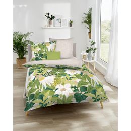 Kaeppel Wendebettw&auml;sche &raquo;Botanik&laquo; 2 Stk. Mit Blumen gr&uuml;n Mako-Satin, Obermaterial: 100% Baumwolle B/L: 155cm x 220cm, 1 Stk., 1 Stk., Mako-Satin, B/L: 80cm x 