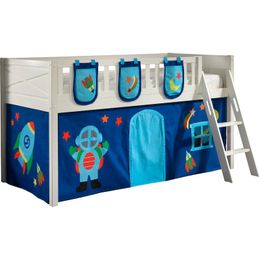 Vipack Hochbett &raquo;Scott&laquo; Made in Europe, mit schr&auml;ger Leiter, LF 90x200 cm, Vorhang, Tasche, 4 Designs wei&szlig; 100% Baumwolle Liegefl&auml;che B/L: 90cm x 200cm, kein
