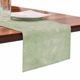 OTTO home Tischl&auml;ufer &raquo;Raffon&laquo; Leinen Optik, Blattmotiv, verschiedene Gr&ouml;&szlig;en, Esszimmer Dekoration gr&uuml;n Polyester B/L: 140cm x 30cm, 1 Stk.