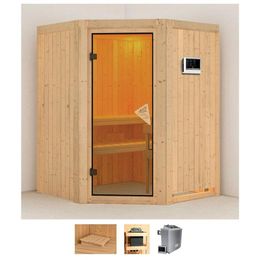 Karibu Sauna &raquo;Larin&laquo; Set, Ofen 9 KW externe Strg easy beige Saunaofen, externe Steuerung, 9 kW