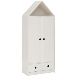 L&uuml;ttenh&uuml;tt Kleiderschrank &raquo;Alpi&laquo; Kiefernholz, mit Einlegeb&ouml;den und Kleiderstange, H&ouml;he 180 cm wei&szlig; Massivholz B/H/T: 75cm x 180cm x 40cm, Schubladen: 1 Stk. 
