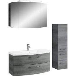 Badm&ouml;bel-Set &raquo;Cassca Sprint 3-teilig Mineralmarmor-Waschtisch mit LED-Spiegelschrank&laquo; 4 Stk. tlg. grau Holzwerkstoff B/H/T: 131cmcm x 200cmcm x 